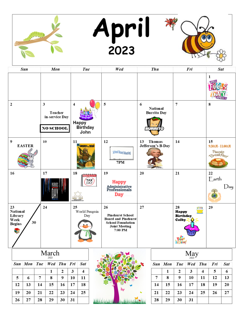 monthly calendar- April 2023 – Pinehurst School